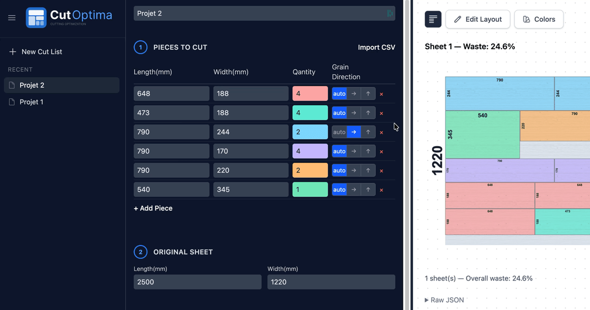 CutOptima - Free Online Cut List Optimizer | Wood Cutting Software